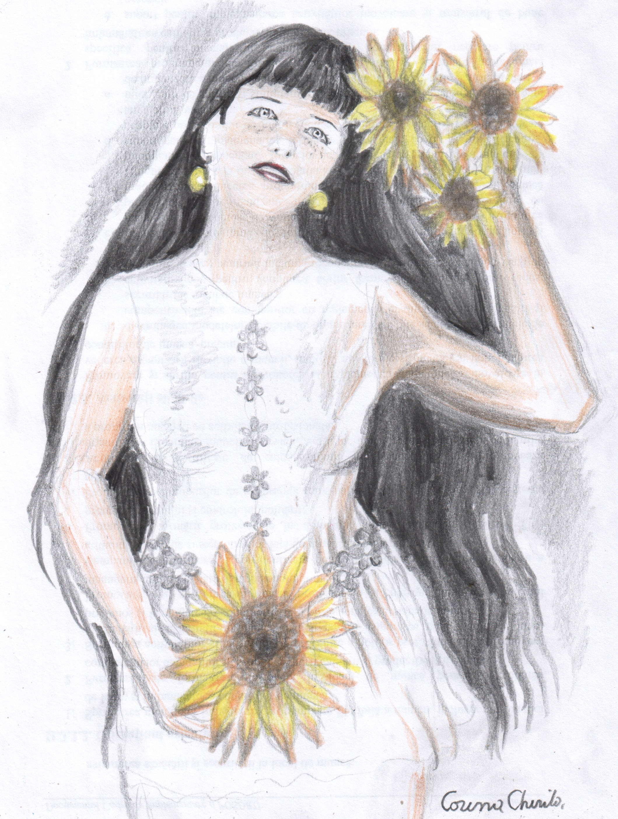 Femeia cu floarea soarelui – Desene si picturi de Corina Chirila