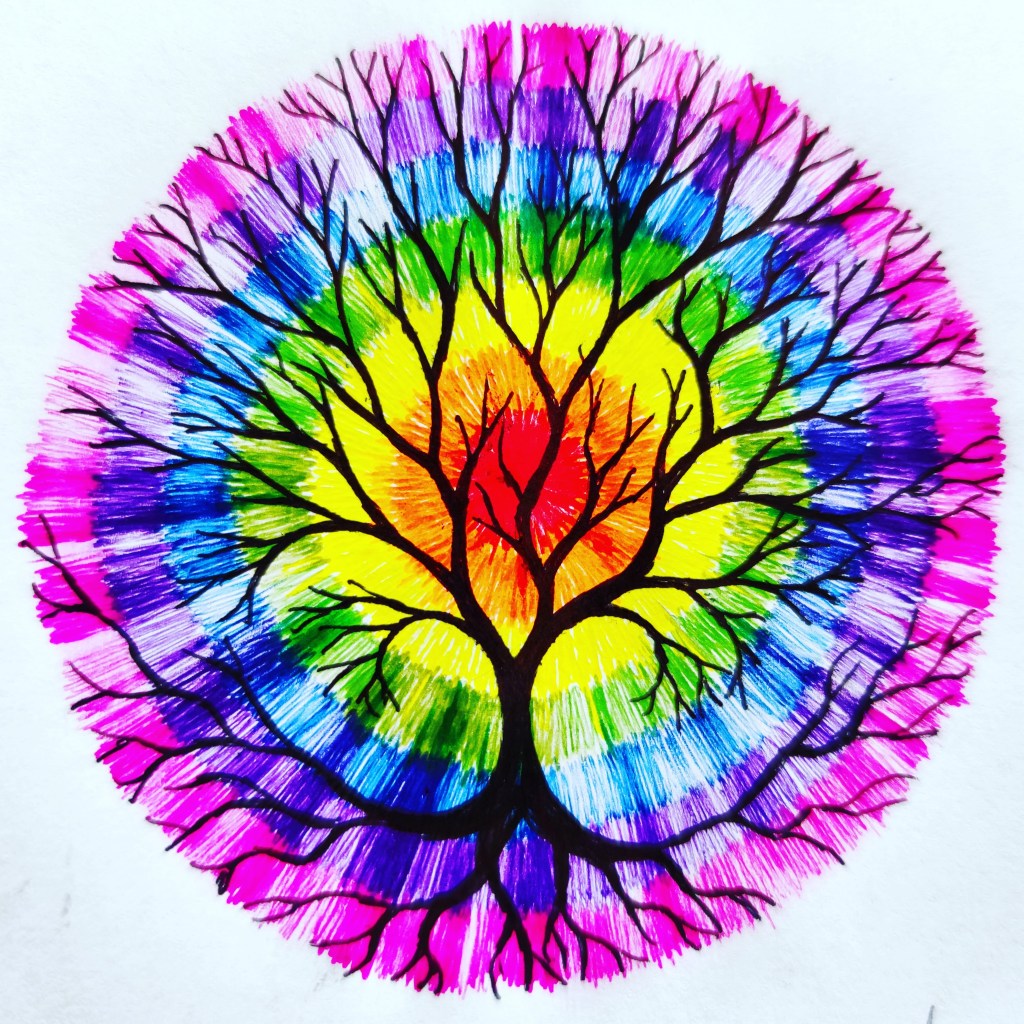 Arborele vietii si curcubeul, mai multe desene si o pictura in culori ...