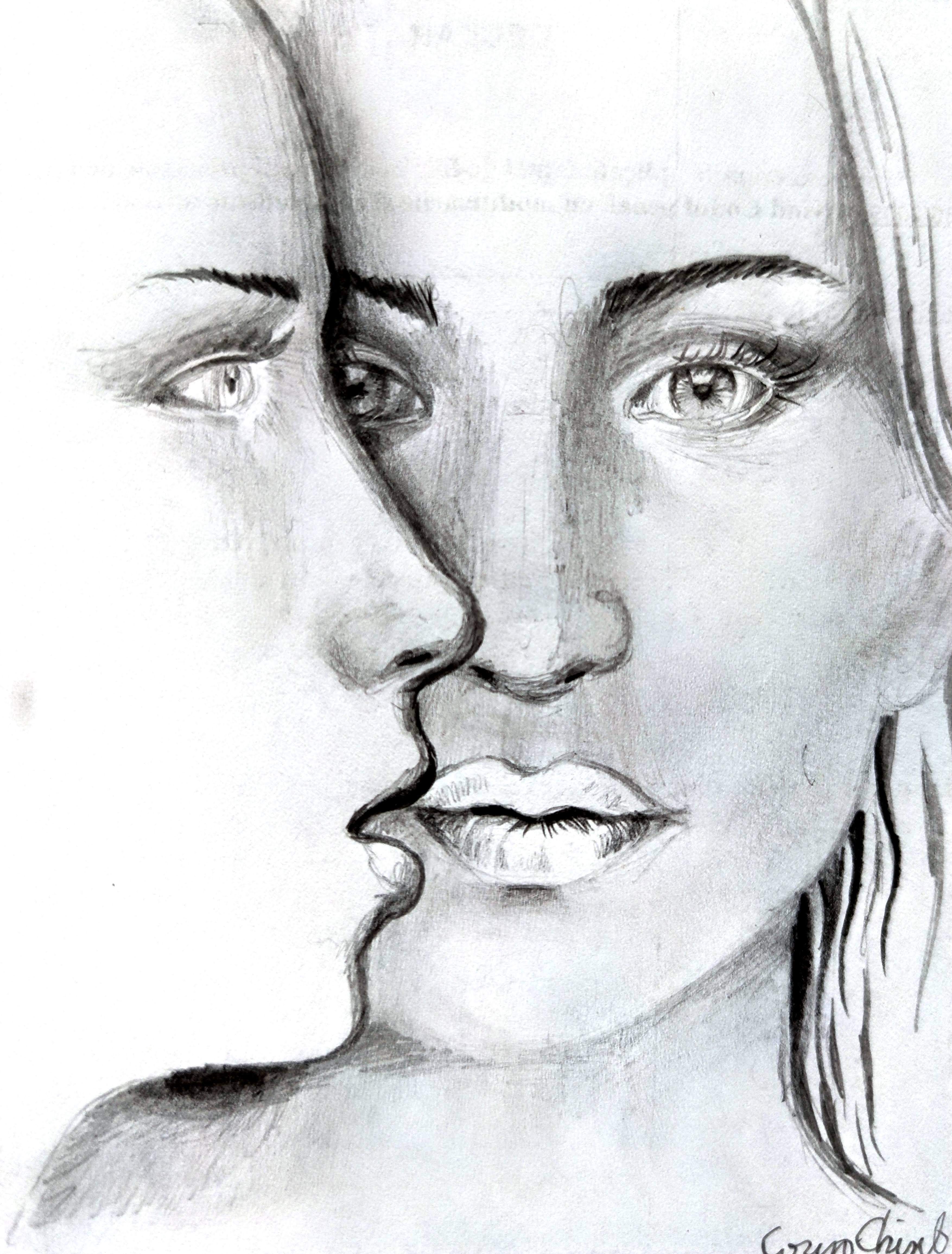 Fata si profil, dublu portret in creion – Desene si picturi de Corina ...