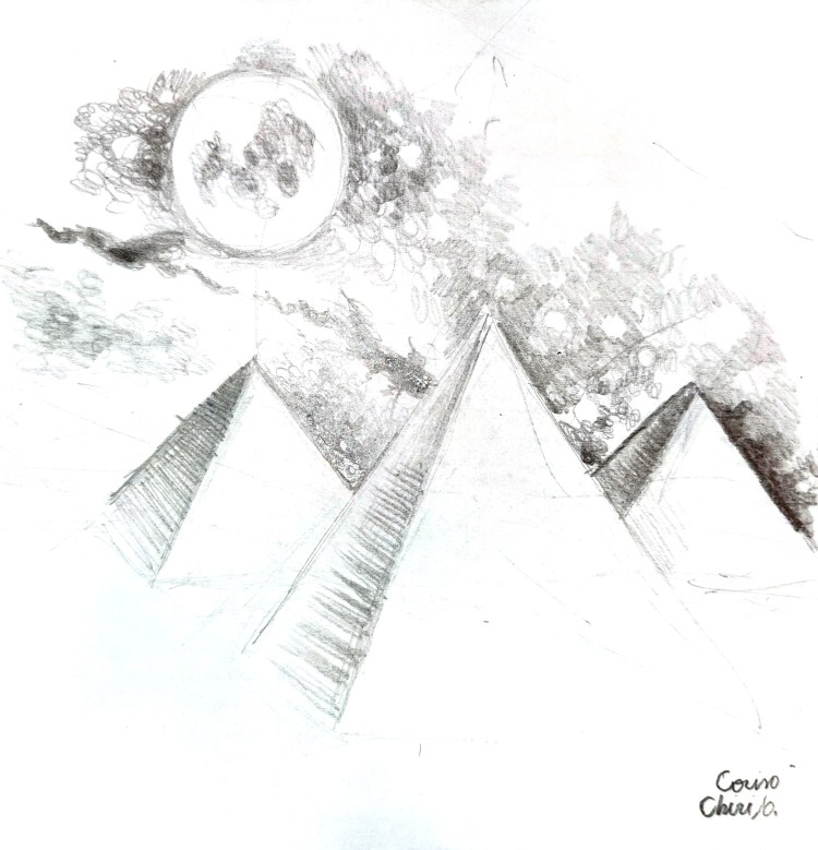 Peisaj cu piramide, desen in creion – Desene si picturi de Corina Chirila