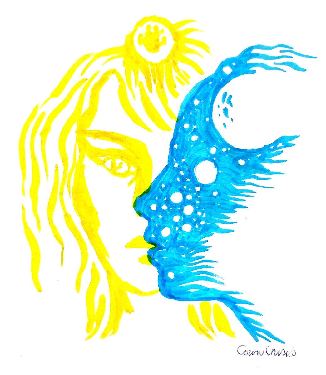 Soarele si luna, energii complementare, desen facut cu markerul ...